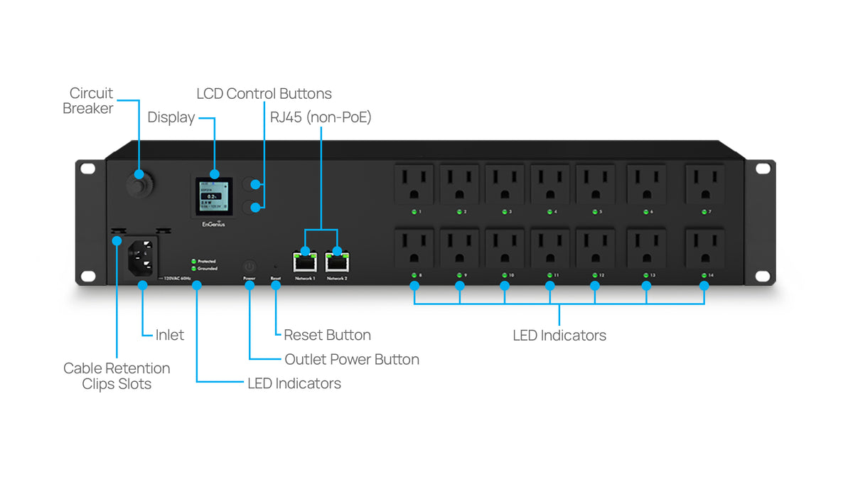 ECP214: 14 Outlet Cloud Managed Switchable Smart PDU – EnGenius Store